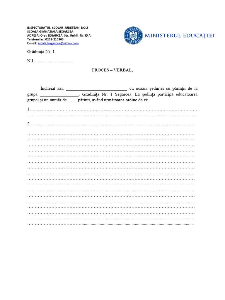 PROCES. Verbal Sedinta Cu Parintii | PDF