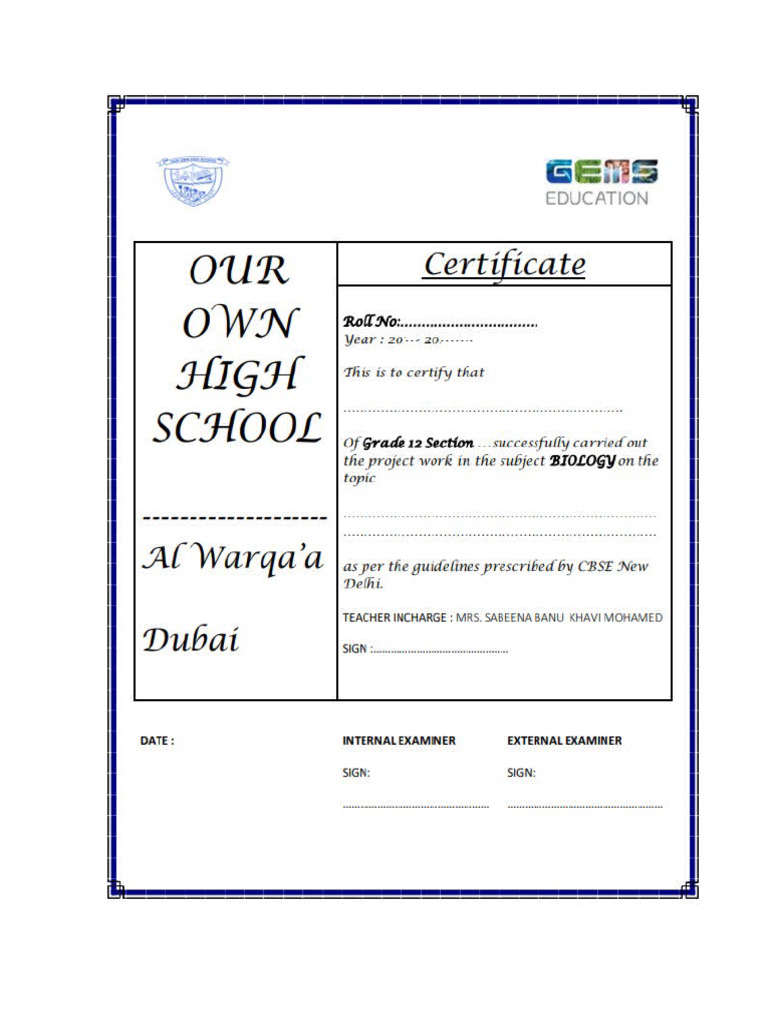 Biology - Project - Attestation For Certificate | PDF