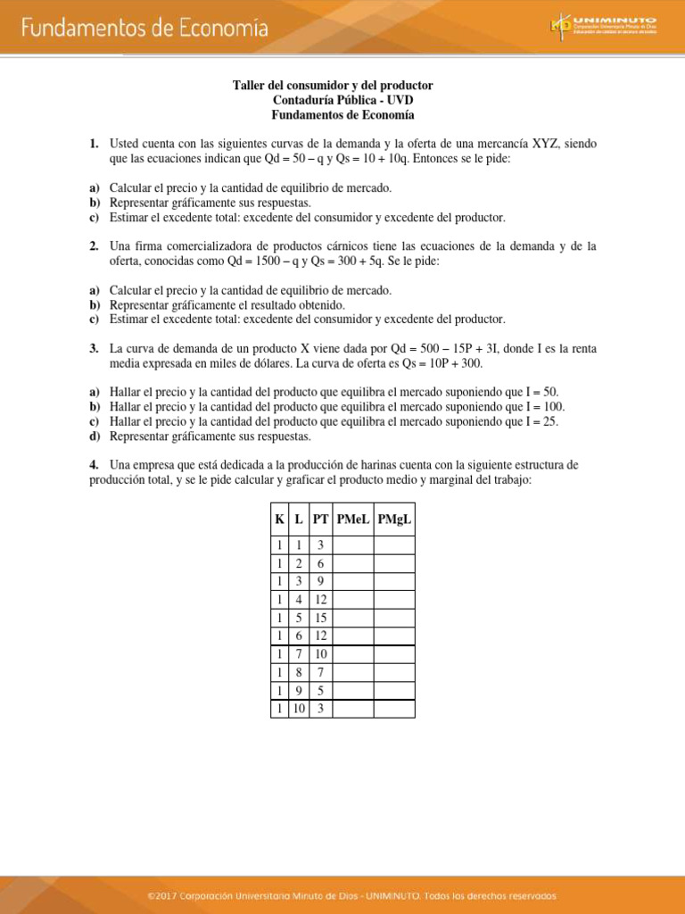 Taller - Fundamentos de La Teoría Del Consumidor y Del Productor | PDF