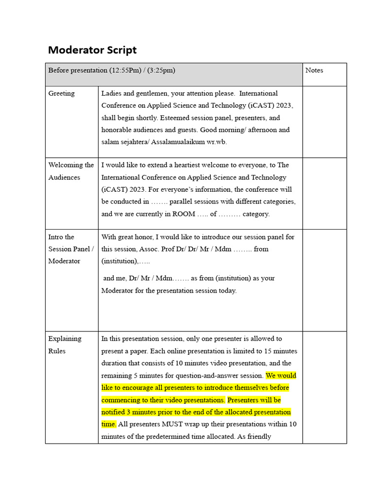 Moderator Script | PDF
