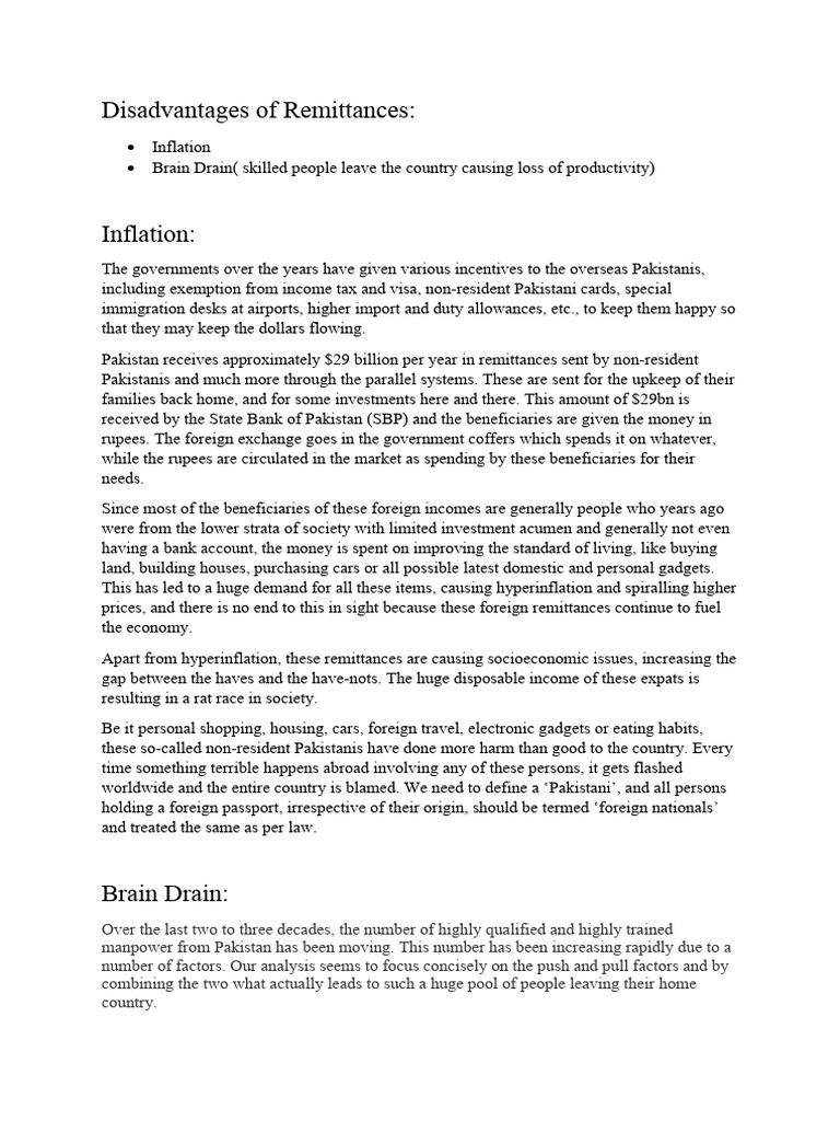 Disadvantages of Remittances | PDF