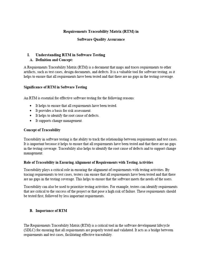 Requirements Traceability Matrix (RTM) | PDF