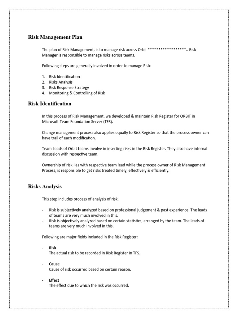Risk Management Plan | PDF