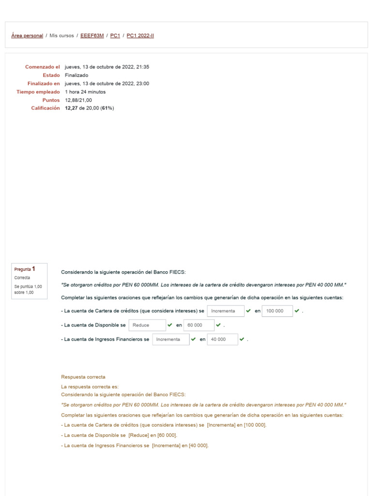 PC1 2022-II - Revisi N Del Intento | PDF | Bancos | Contabilidad
