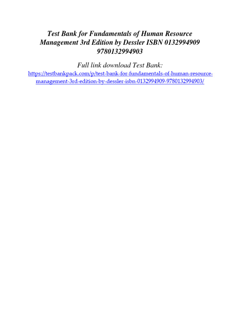 Test Bank For Fundamentals of Human Resource Management 3rd Edition by ...