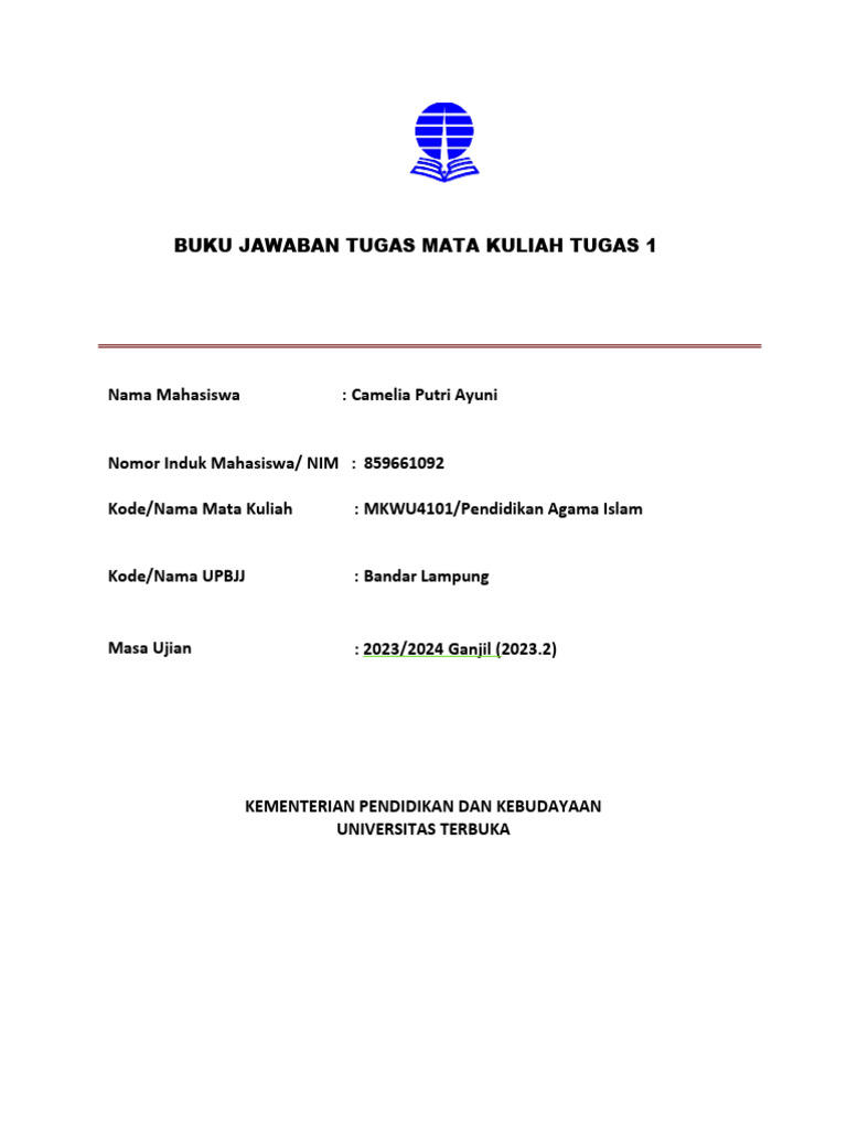 Buku Jawaban Tugas Mata Kuliah Tugas 1 | PDF