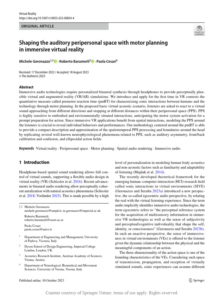 Shaping The Auditory Peripersonal Space With Motor | PDF