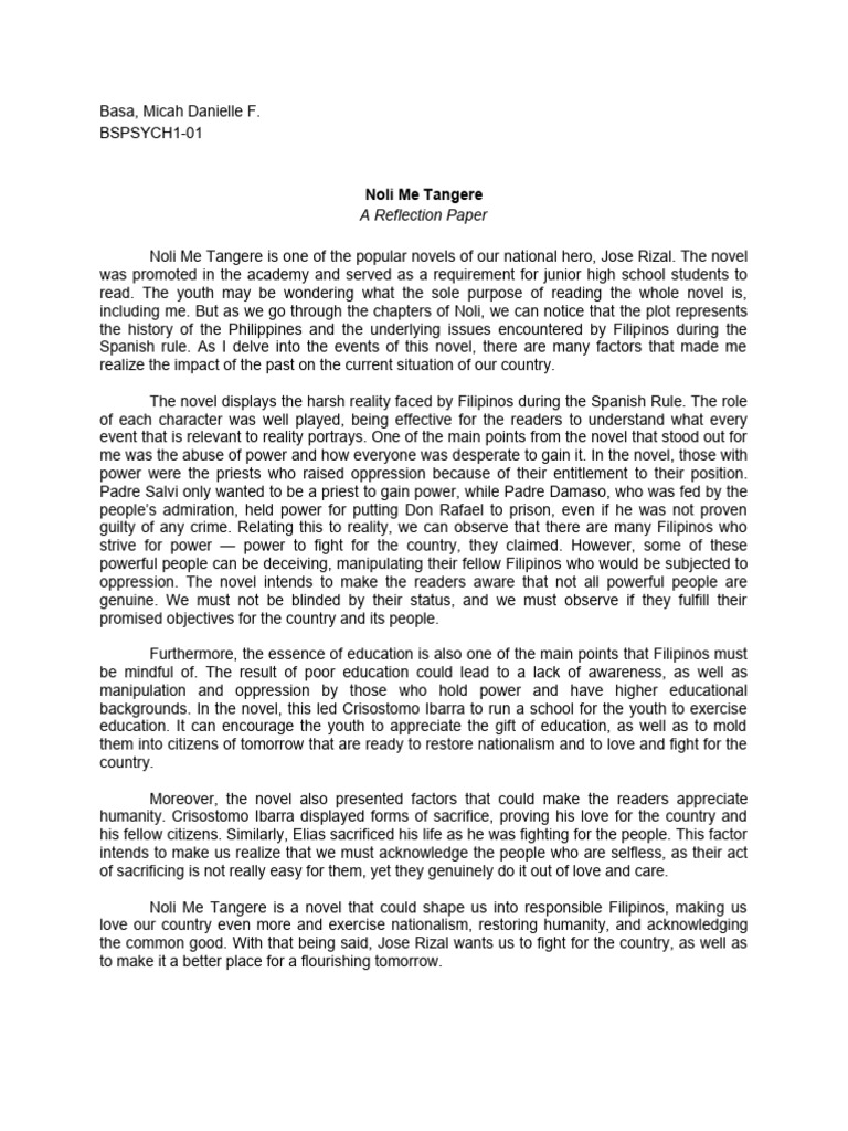 Noli Me Tangere Reflection Paper | PDF Noli Me Tangere Reflection Paper | PDF