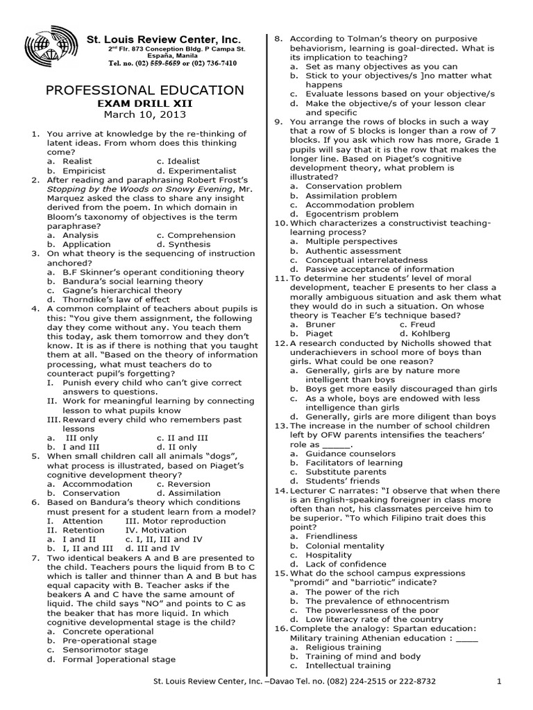Professional Education Exam Drill XII | PDF