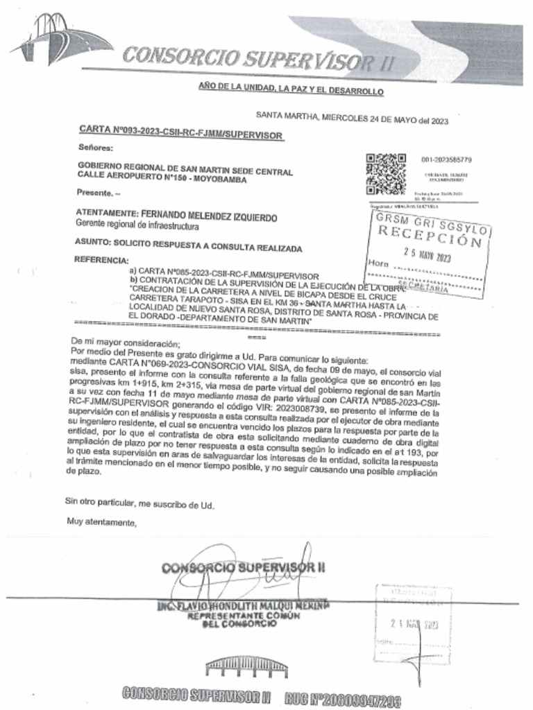 Carta N°093-2023-Csii-Rc-Fjmm-Supervisor | PDF