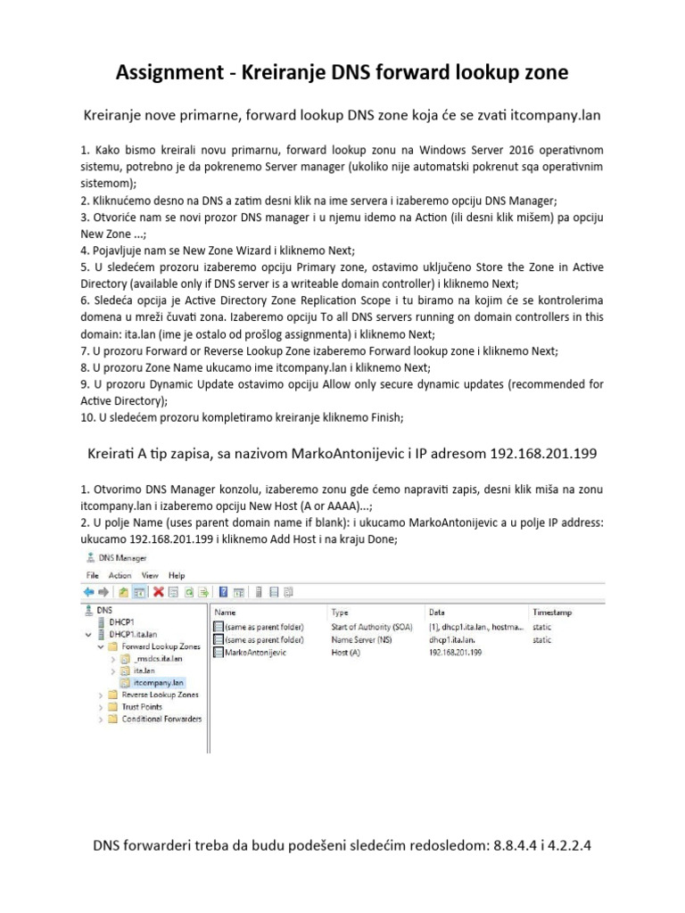 Assignment - Kreiranje DNS Forward Lookup Zone | PDF