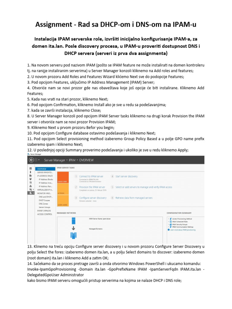 Assignment - Rad Sa DHCP-om I DNS-om Na IPAM-u | PDF