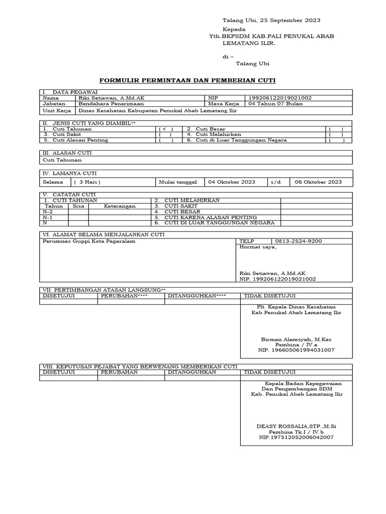 BLANGKO CUTI PNS 2023 - Copy - 090022 | PDF
