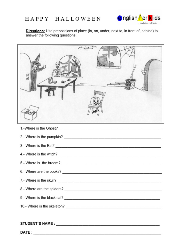 Halloween Prepositions Activity Sheet | PDF | Self-Improvement ...