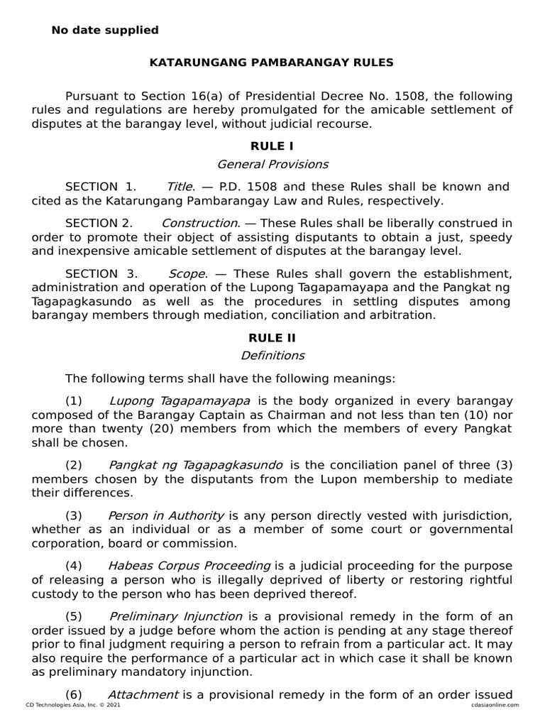 IRR of Katarungan Pambarangay Law | PDF | Arbitration | Mediation