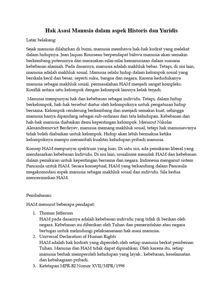 Hak Asasi Manusia Dalam Aspek Historis Dan Yuridis | PDF