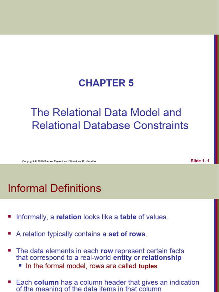 Week 6 - The Relational Data Model and Relational Database Constraints | PDF