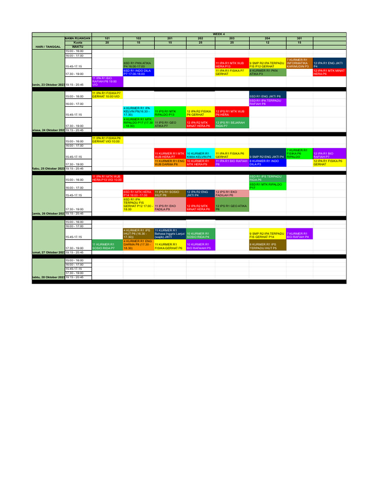 Weekly Class Schedule: October 2023 | PDF