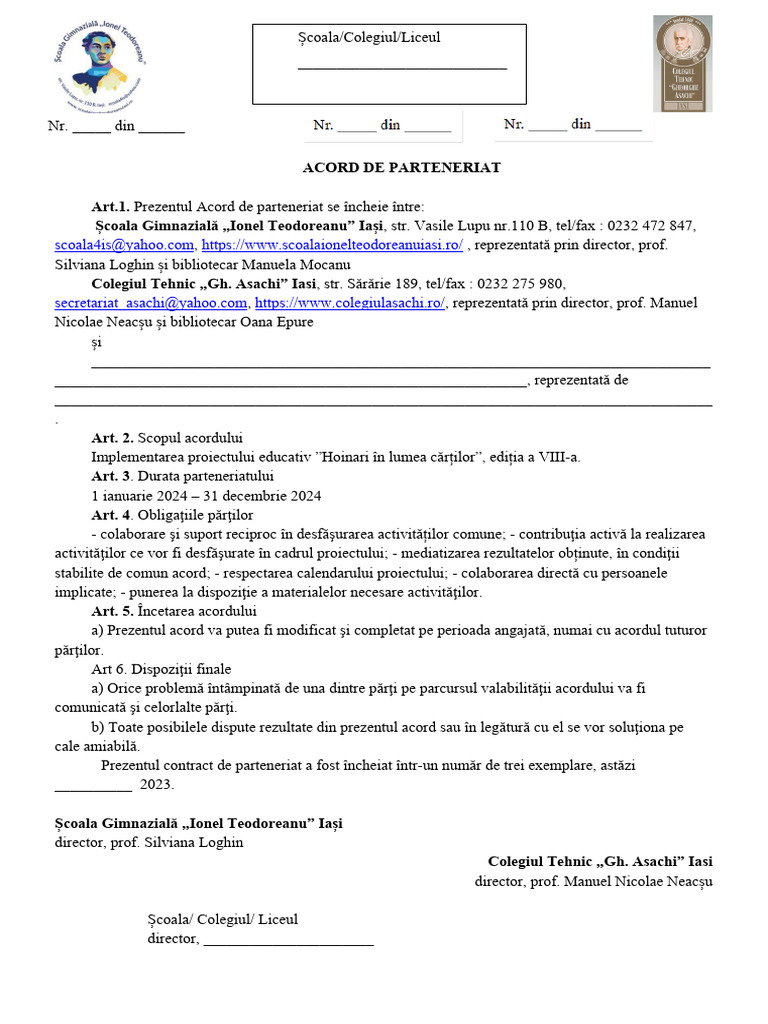 Acord de Parteneriat Hoinari | PDF