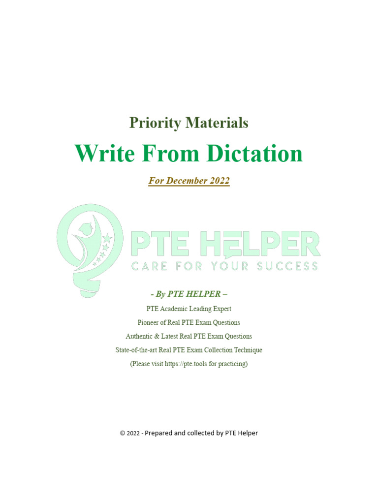 Write From Dictation Priority Materials HELPER Dec 2022 | PDF | Career & Growth