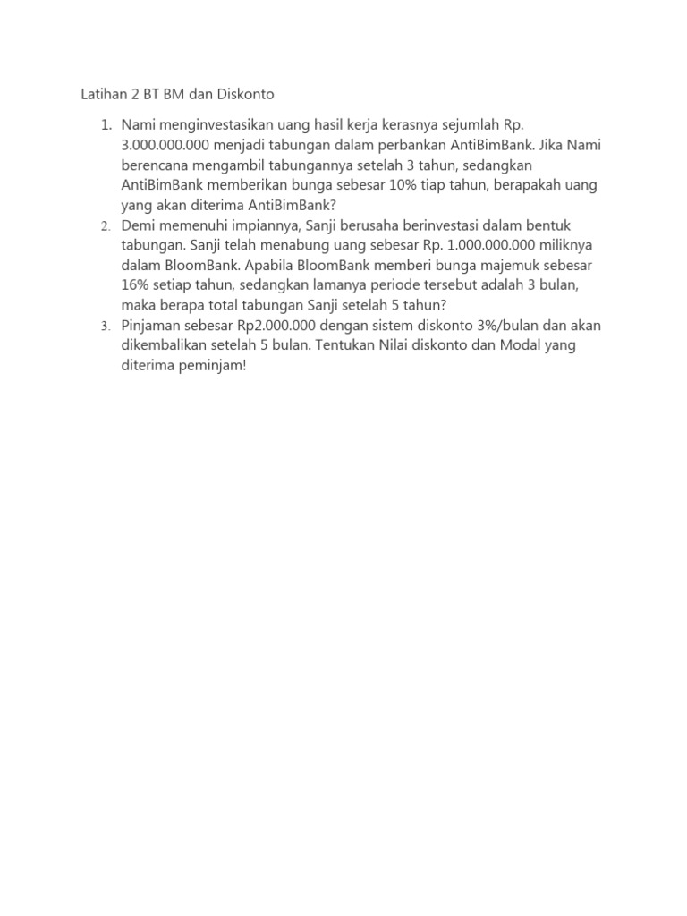 Latihan 2 BT BM Dan Diskonto | PDF