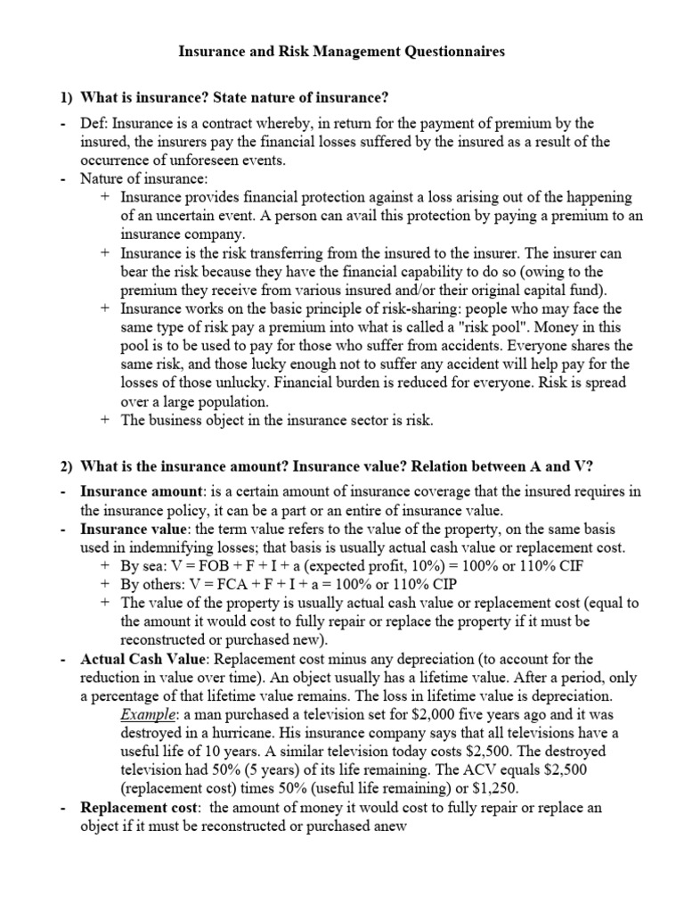 Insurance and Risk Management Questionnaires | PDF