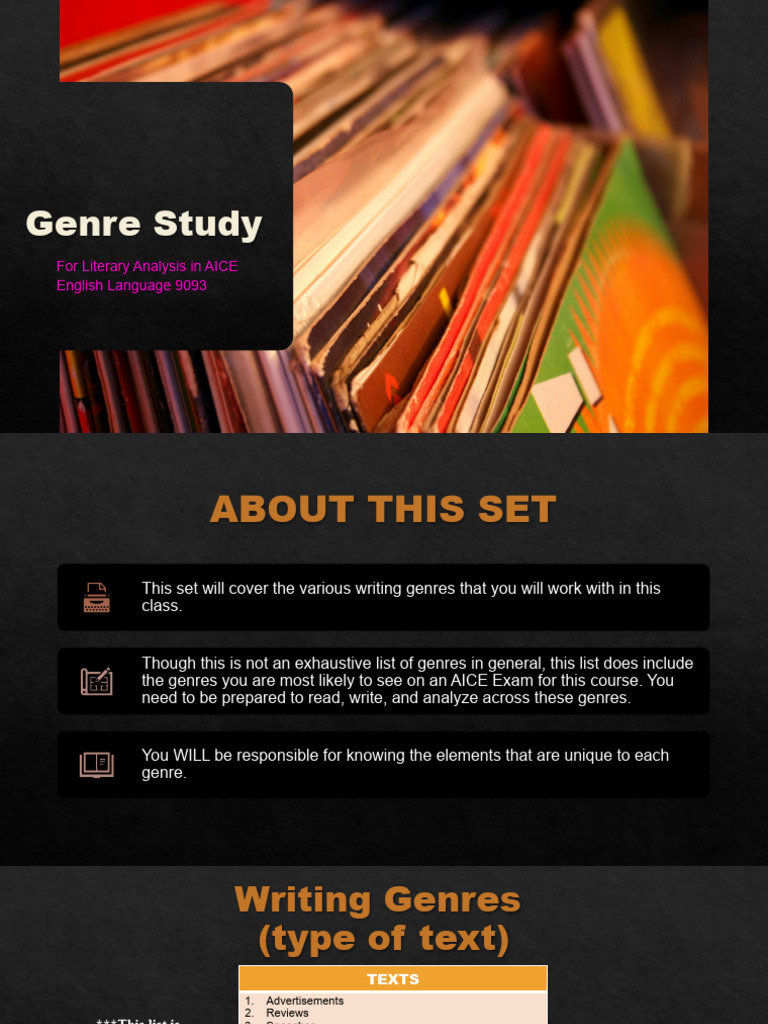 AICE English Language Genre Overview | PDF | Narration | Genre