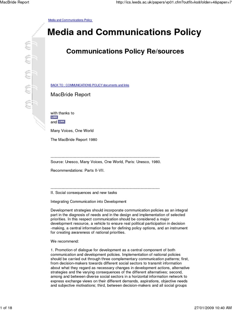 MacBride Recommendations | PDF | Social Science