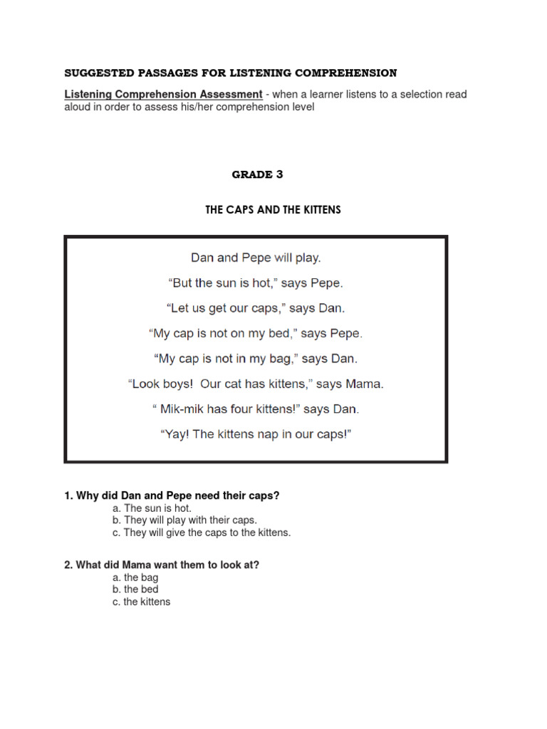 Suggested Passages For Listening Comprehension | PDF