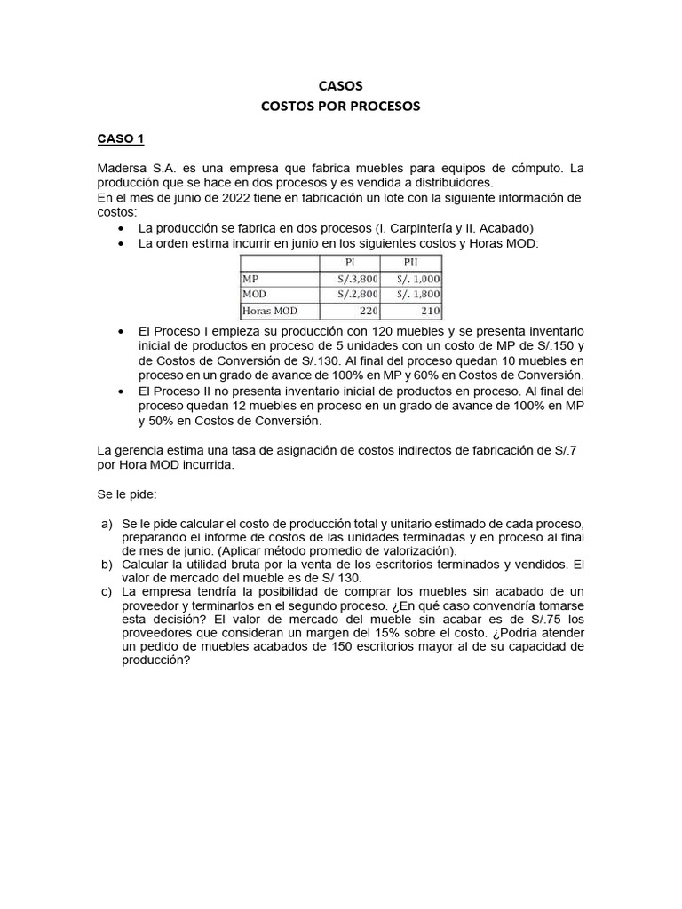 0001 Casos Costos Procesos | PDF