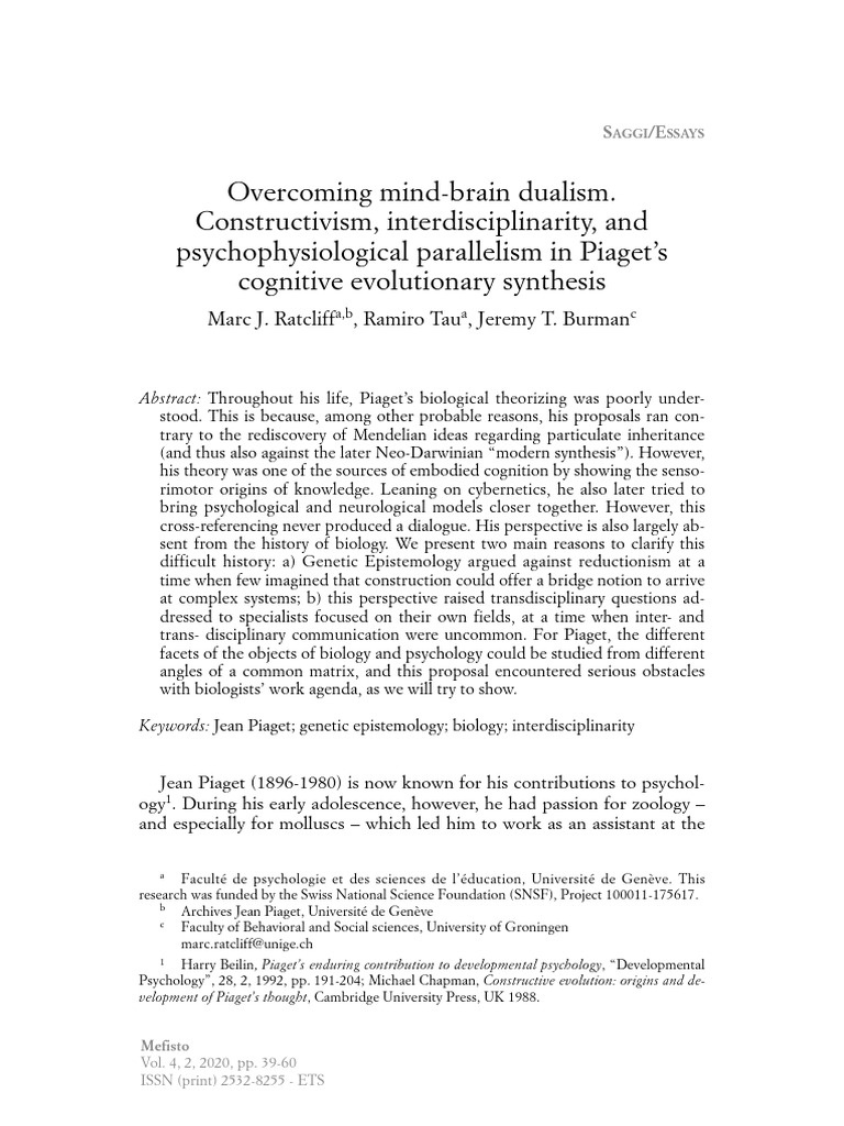 2020 - Ratcliff - Tau - Burman - Overcoming Mind Brain Dualism | PDF