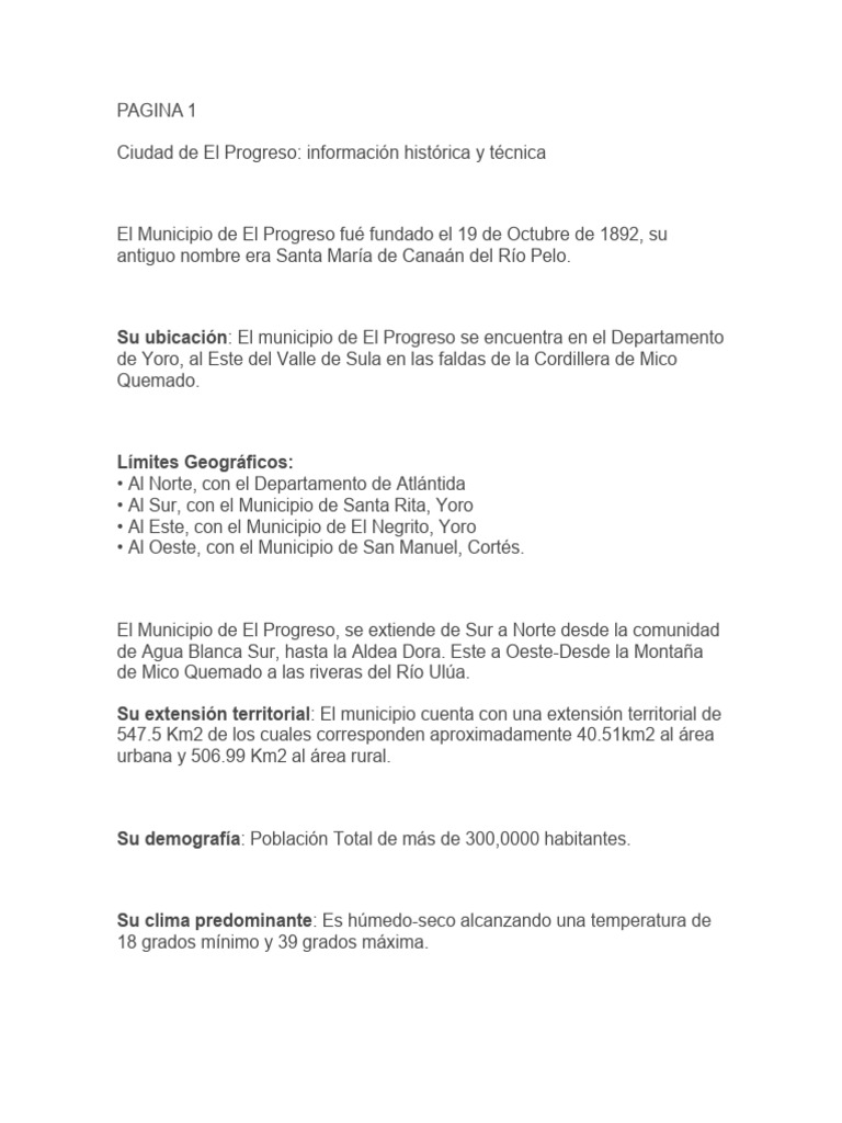 Historia y características de El Progreso | PDF | Política | Viajes y ...