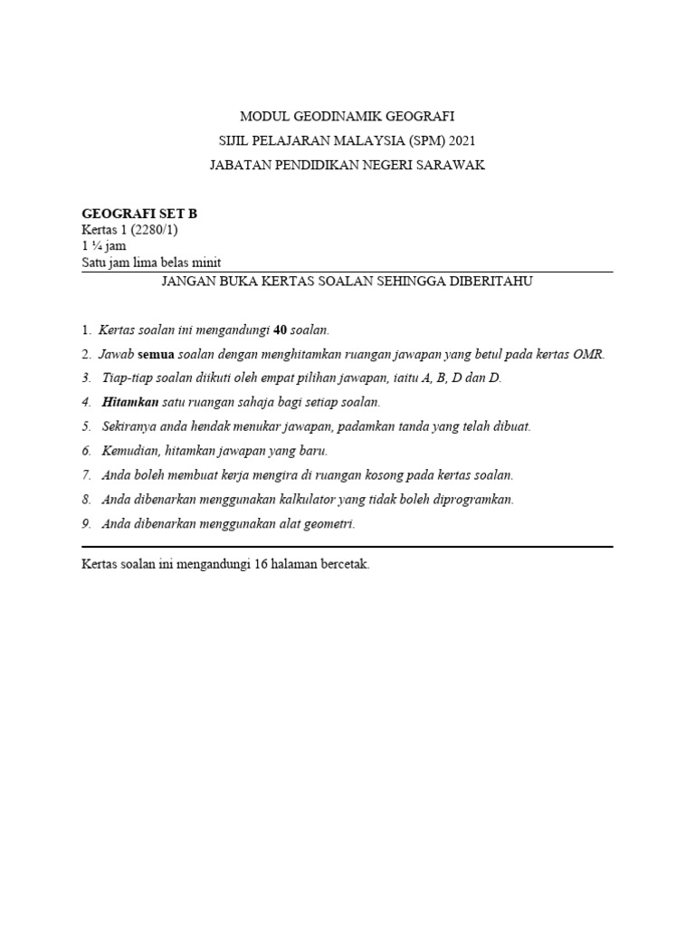 Kertas 1 (Set B) (1) - Sarawak | PDF Kertas 1 (Set B) (1) - Sarawak | PDF