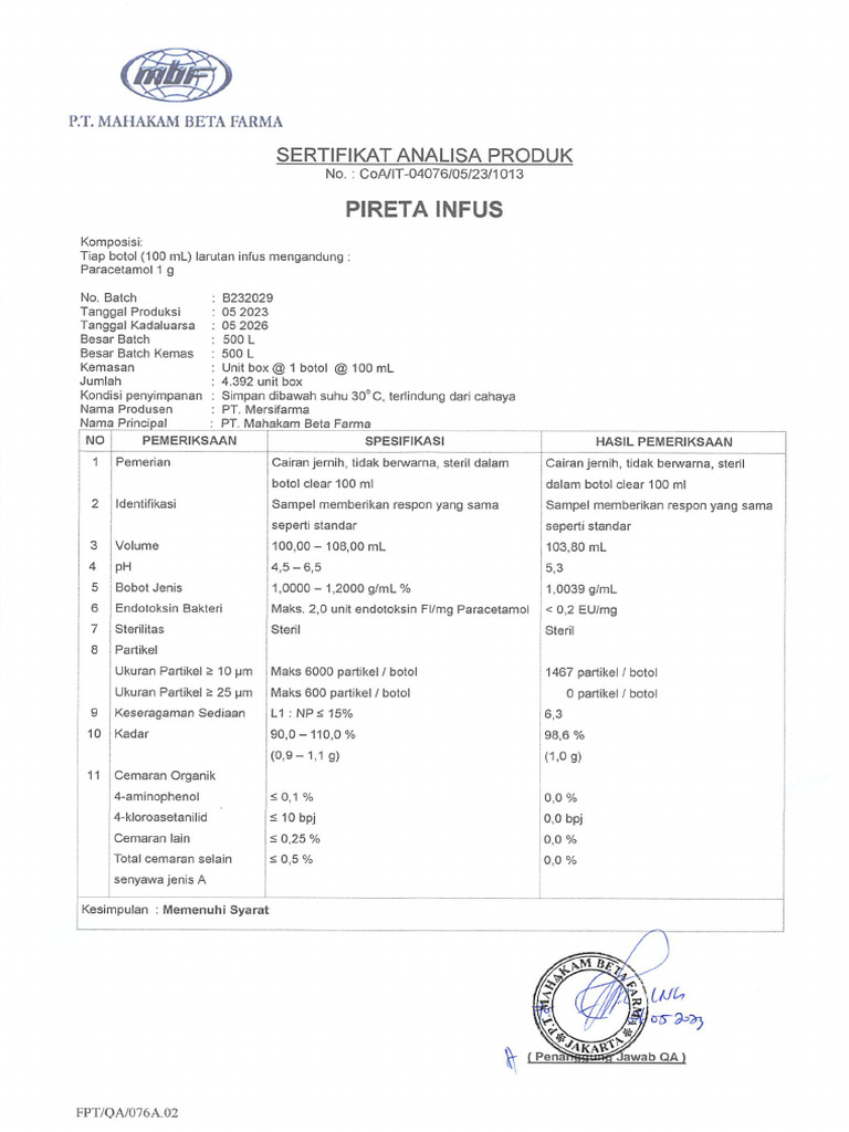 Pireta Infus - B232029 | PDF