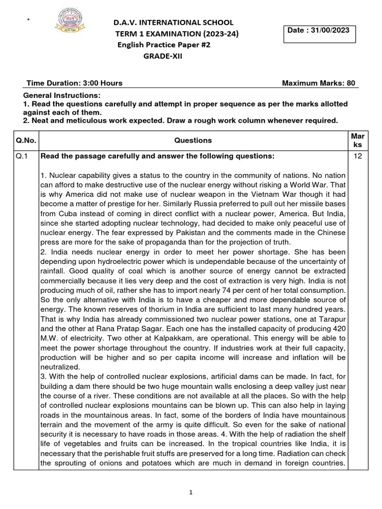 English Grade12 Practice Paper 2 | PDF