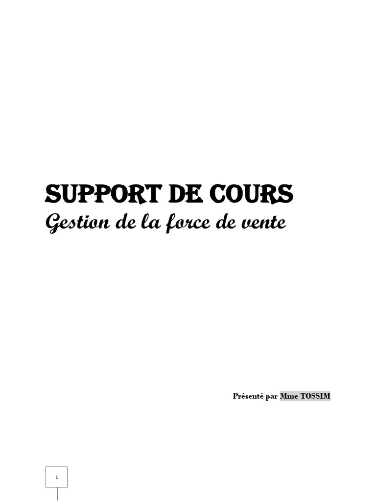 Gestion de La Force de Vente 1 | PDF Gestion de La Force de Vente 1 | PDF