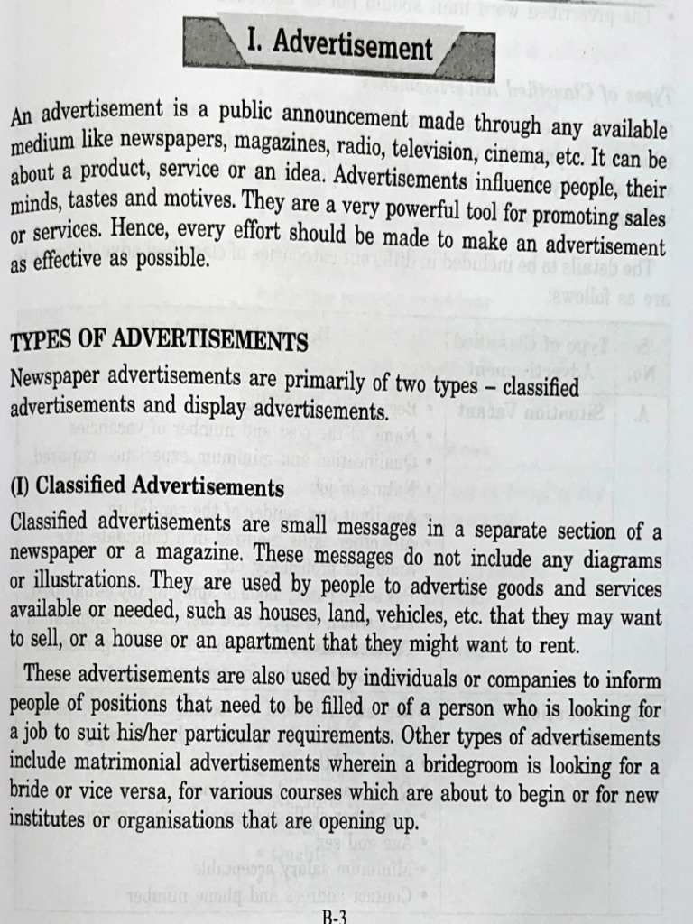 Class 11 Classified Advertisement | PDF