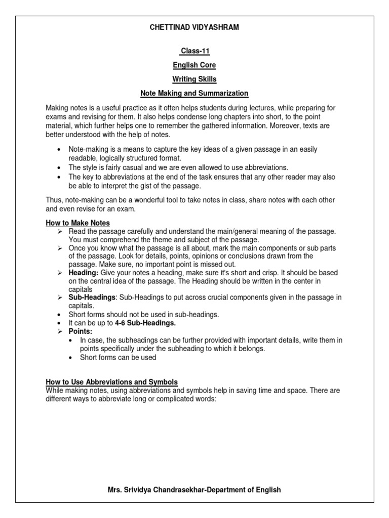 Note Making And Summarization Pdf