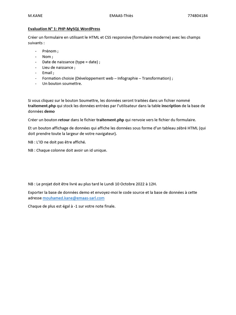 Evaluation PHP MySQL | PDF