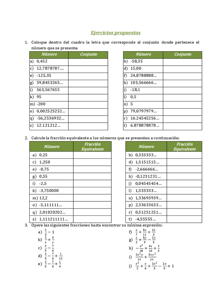 MATEMÁTICA. MODULO I. Ejercicos Propuestos | PDF
