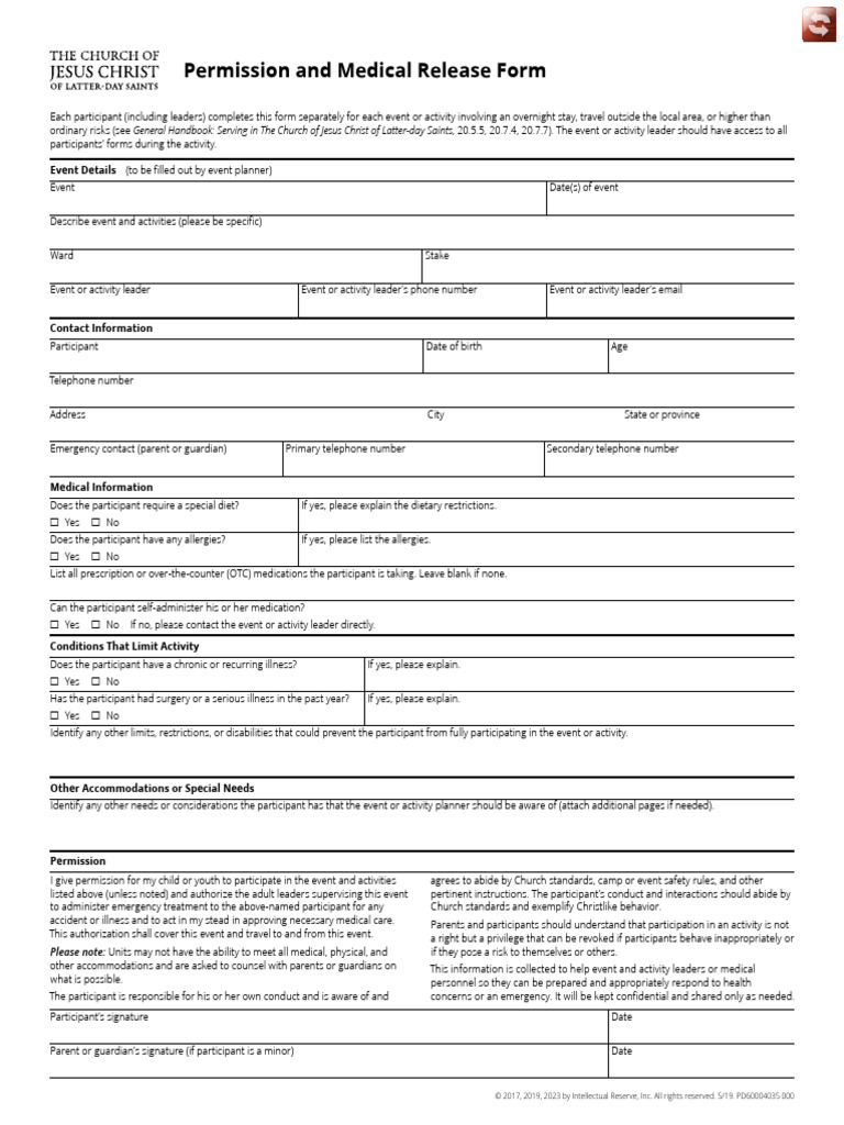 LDS Event Medical Release Form | PDF | Over The Counter Drug | Health Care