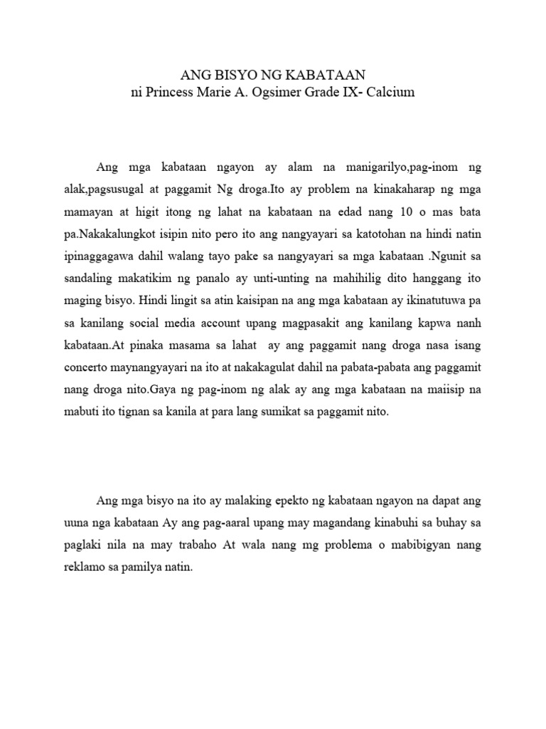 Ang Bisyo NG Kabataan | PDF