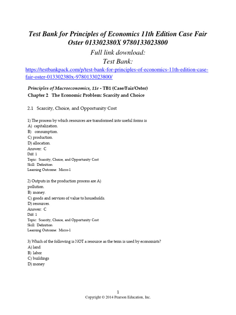 Test Bank For Principles of Economics 11th Edition Case Fair Oster ...