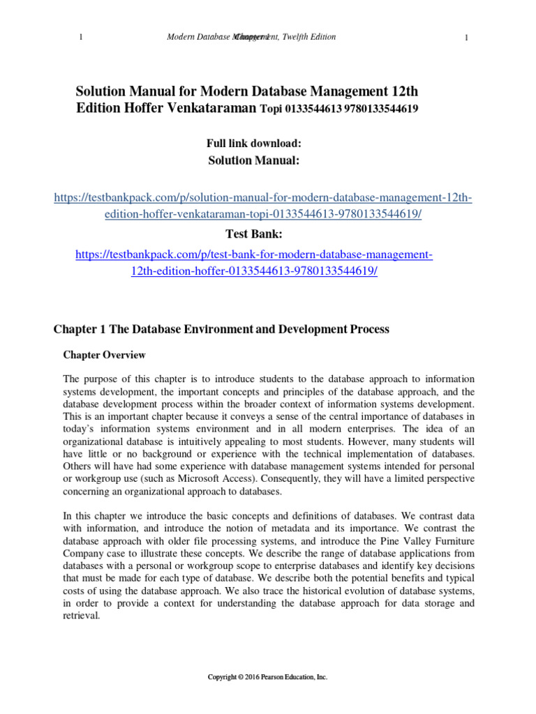 Solution Manual For Modern Database Management 12th Edition Hoffer Venkataraman Topi 0133544613 ...