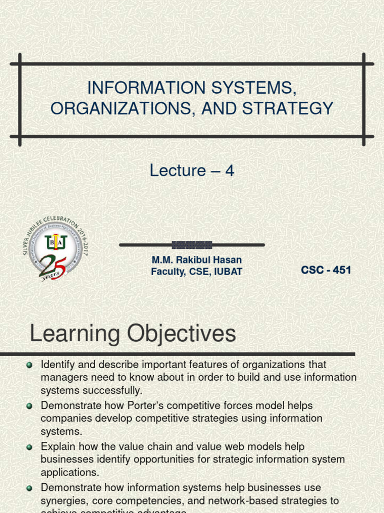Lecture-04 Information Systems, Organizations and Strategy | PDF | Competitive Advantage ...