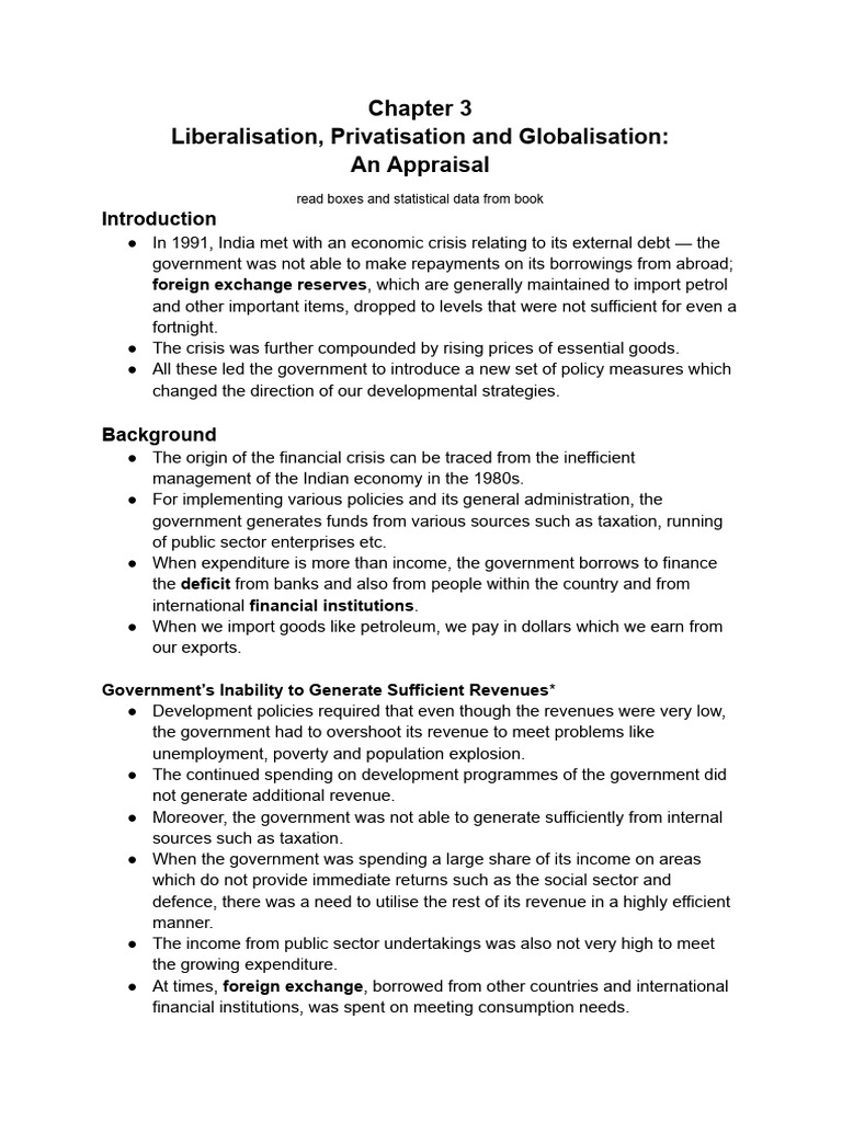 Chapter 3 - Liberalisation, Privatisation and Globalisation - An Appraisal | PDF | Finance ...