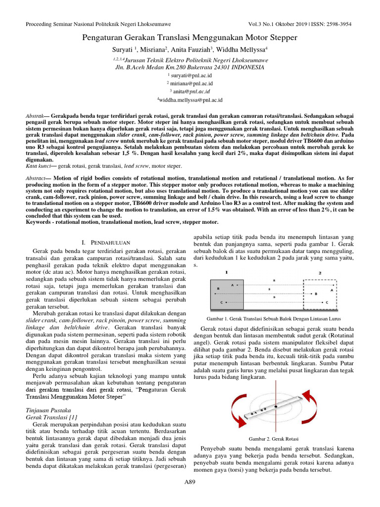 Pengaturan Gerakan Translasi Menggunakan Motor Stepper | PDF