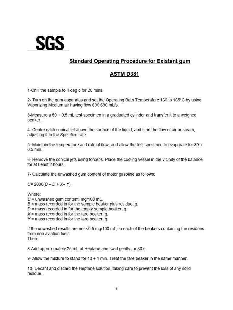 SOP For ASTM D 381 | PDF