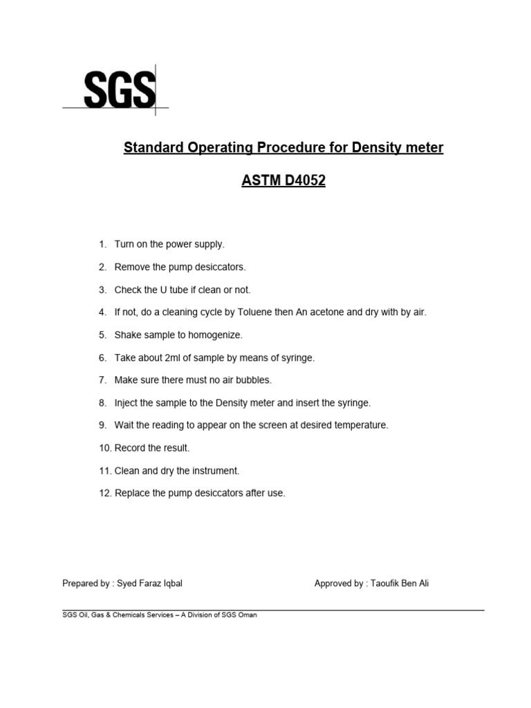 SOP For ASTM D 4052 | PDF