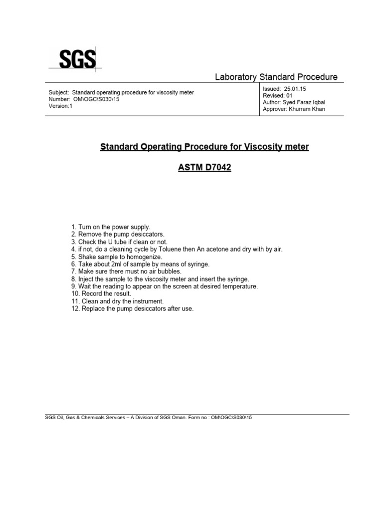 SOP For ASTM D7042 | PDF